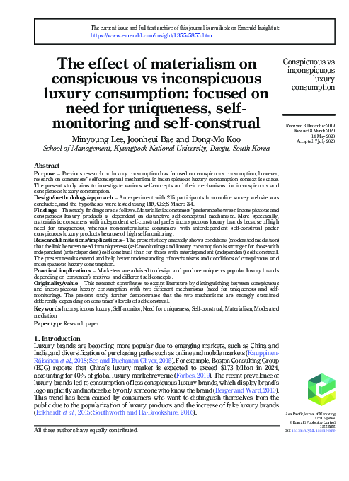 (PDF) The effect of materialism on conspicuous vs inconspicuous luxury ...