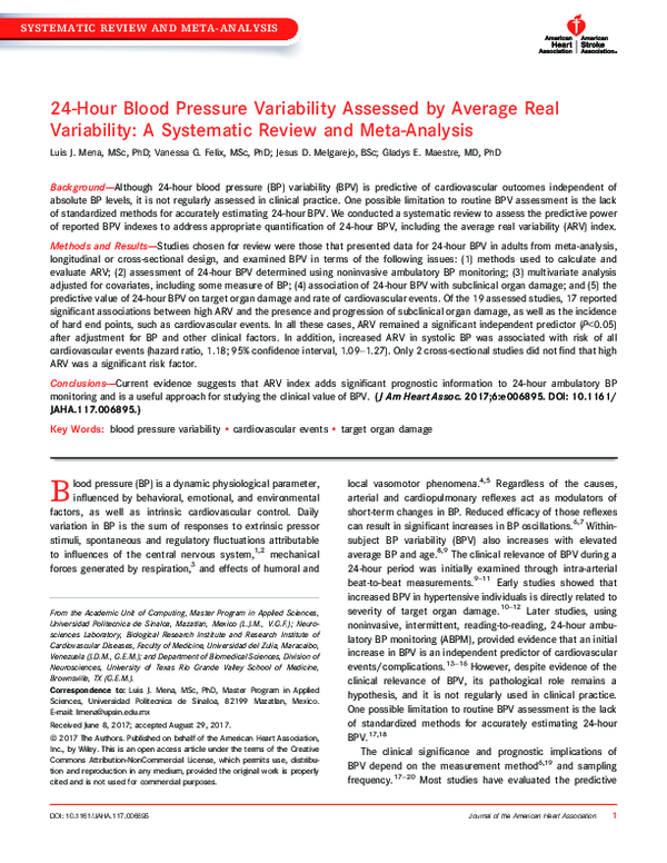 (PDF) 24-Hour Blood Pressure Variability Assessed by Average Real Variability: A Systematic ...