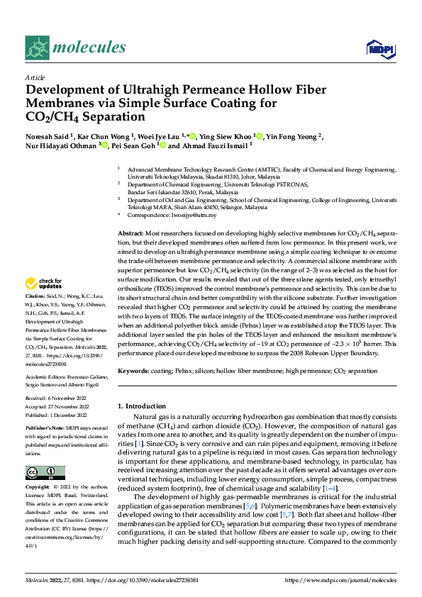 Pdf Effect Of Humidity On Co2 N2 And Co2 Ch4 Separation Using Novel