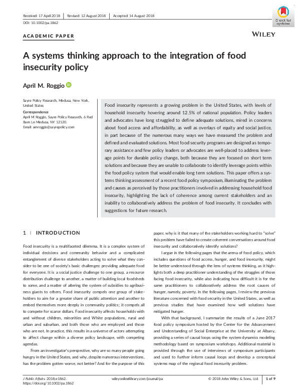 (PDF) A systems thinking approach to the integration of food insecurity ...