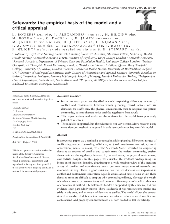 (PDF) Safewards: the empirical basis of the model and a critical appraisal