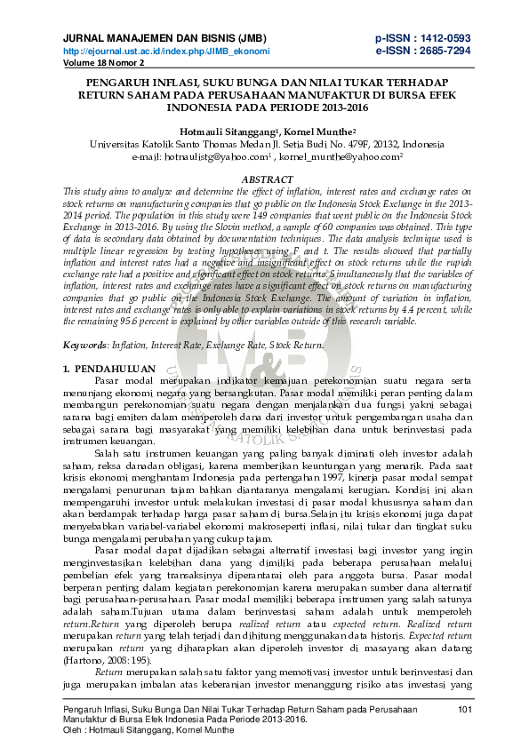 (PDF) Pengaruh Inflasi, Suku Bunga Dan Nilai Tukar Terhadap Return Saham Pada Perusahaan ...