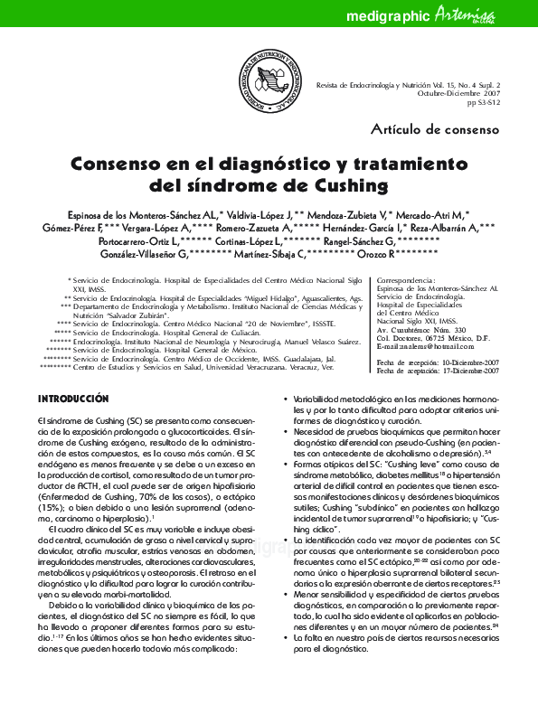 (PDF) Consenso en el diagnóstico y tratamiento del síndrome de Cushing