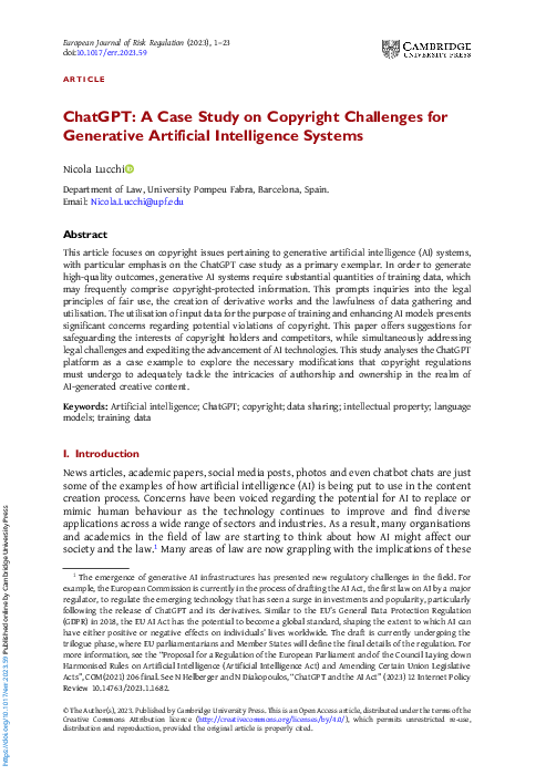 (PDF) ChatGPT: A Case Study on Copyright Challenges for Generative Artificial Intelligence ...