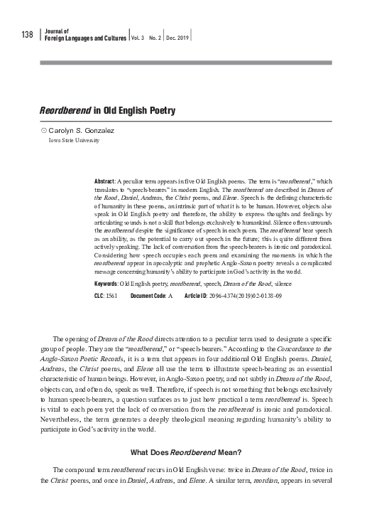 (PDF) Reordberend in Old English Poetry