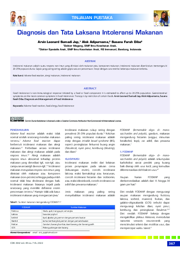 (PDF) Diagnosis dan Tatalaksana Intoleransi Makanan