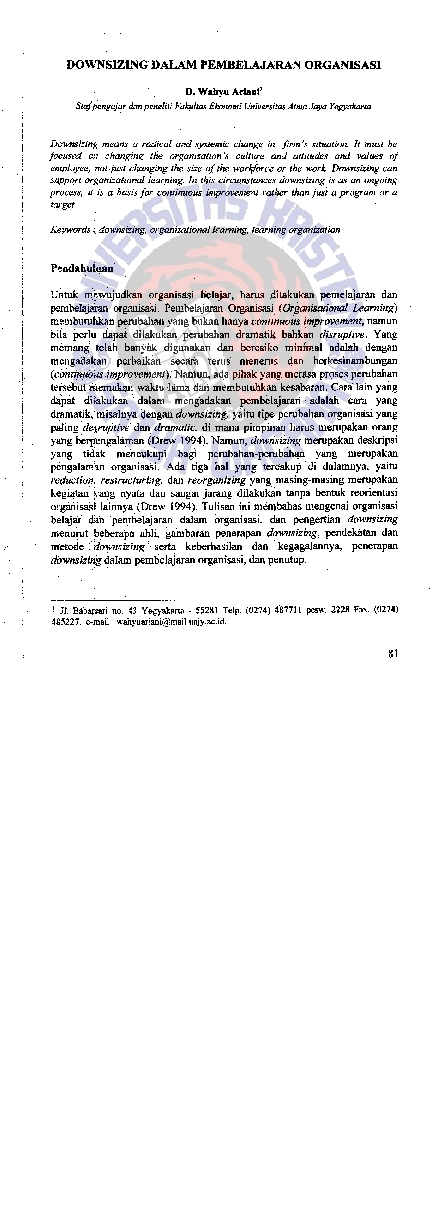 (PDF) Downsizing Dalam Pembelajaran Organisasi | Dorothea Wahyu Ariani - Academia.edu