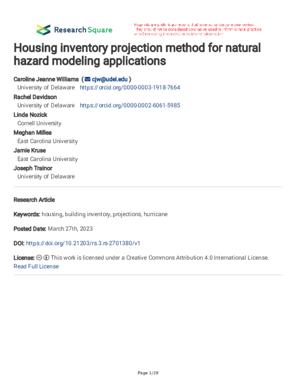 (PDF) Housing inventory projection method for natural hazard modeling applications