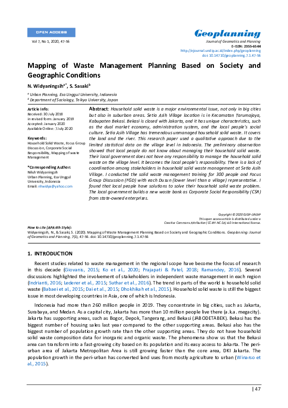 (PDF) Mapping of Waste Management Planning Based on Society and ...
