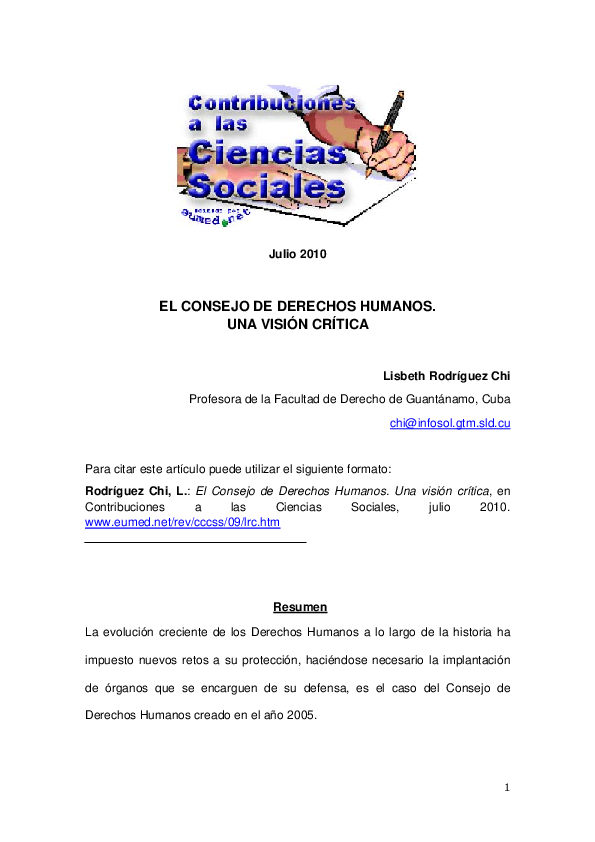(PDF) El Consejo De Derechos Humanos. Una Visión Crítica