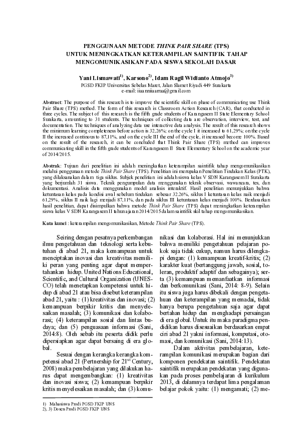 (PDF) Penggunaan Metode Think Pair Share (TPS) Untuk Meningkatkan ...