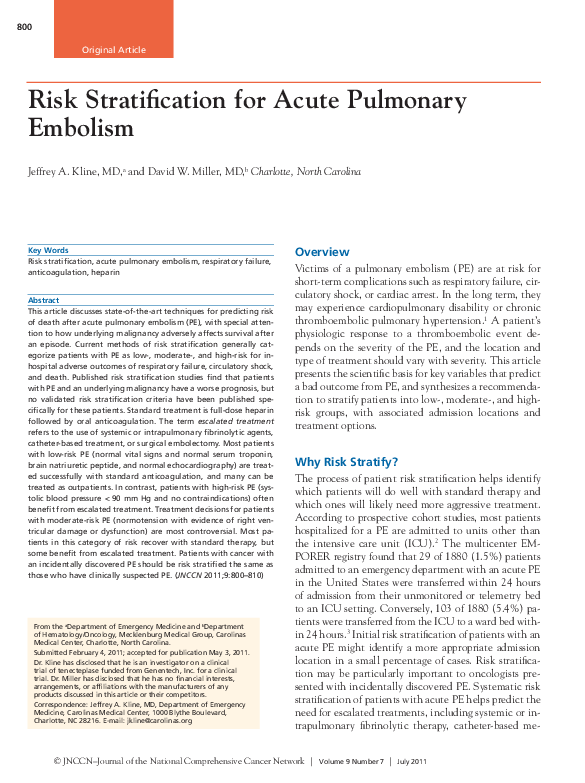(PDF) Risk Stratification for Acute Pulmonary Embolism in Patients with ...