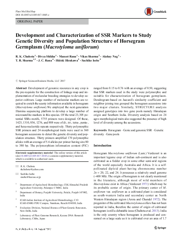 (PDF) Development and Characterization of SSR Markers via de Novo ...