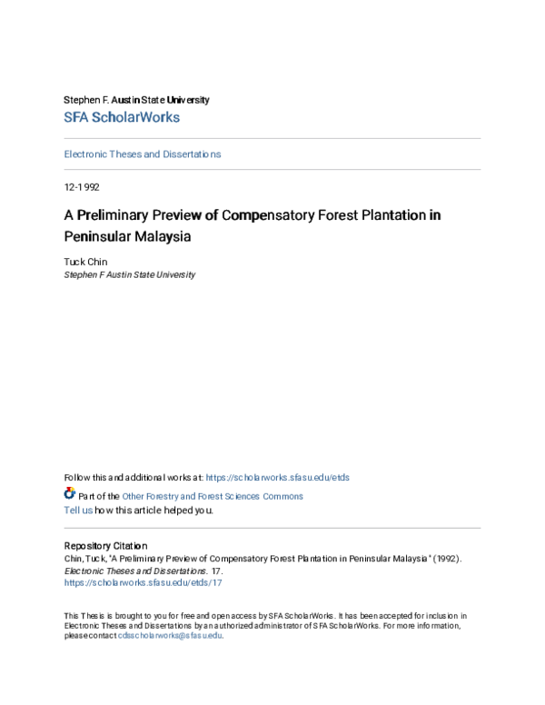 (PDF) A Preliminary Preview of Compensatory Forest Plantation in ...