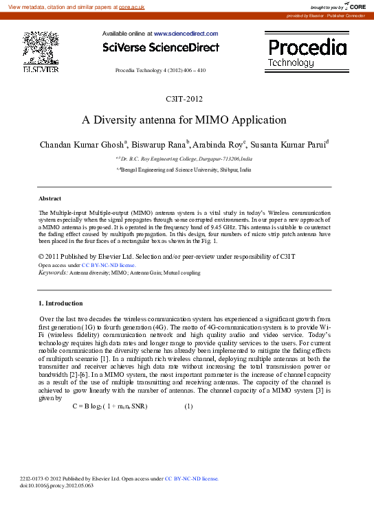 Pdf A Diversity Antenna For Mimo Application