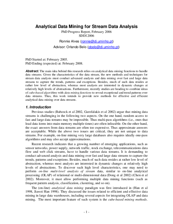(PDF) Analytical Data Mining for Stream Data Analysis