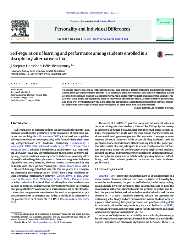 (PDF) Self-regulation of learning and performance among students ...