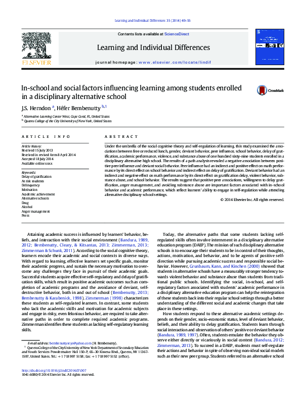 (PDF) In-school and social factors influencing learning among students ...