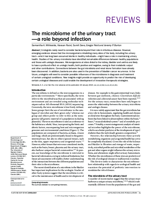 (PDF) The microbiome of the urinary tract-a role beyond infection