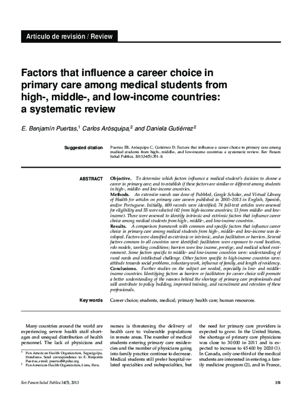 (PDF) Factors that influence a career choice in primary care among ...