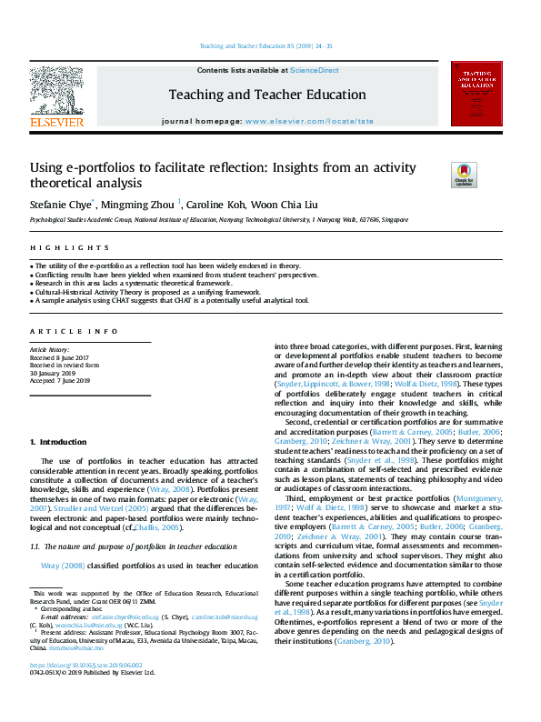 (PDF) Using e-portfolios to facilitate reflection: Insights from an ...