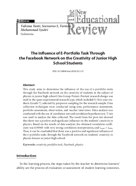 (PDF) The Influence of E-Portfolio Task Through the Facebook Network on ...