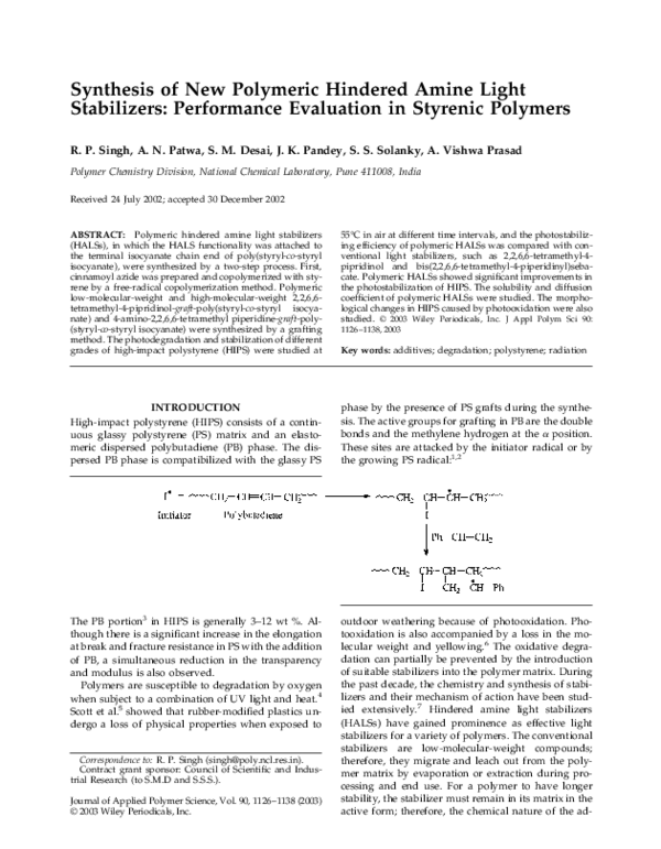 (PDF) Synthesis of new polymeric hindered amine light stabilizers: Performance evaluation in ...