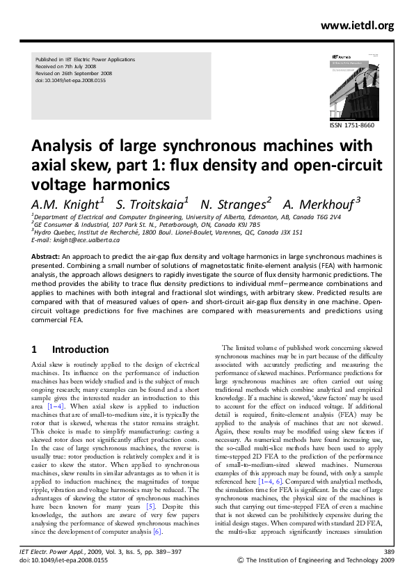 (PDF) Analysis of large synchronous machines with axial skew, part 1 ...