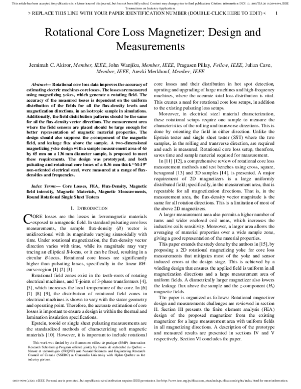 (PDF) Rotational Core Loss Magnetizer: Design and Measurements