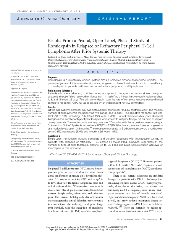 (PDF) Results From a Pivotal, Open-Label, Phase II Study of Romidepsin ...