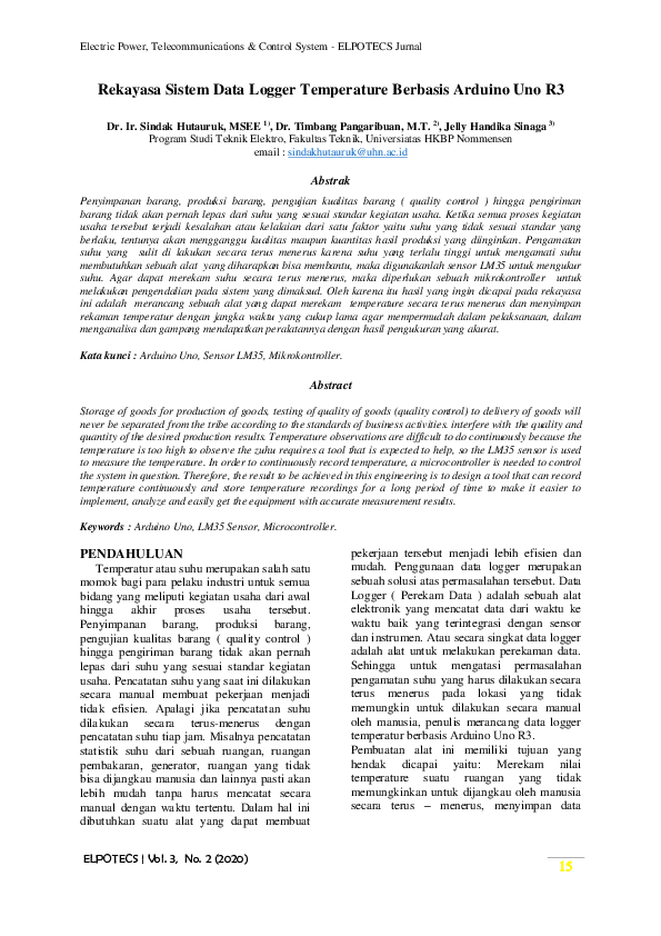 Pdf Rekayasa Sistem Data Logger Temperature Berbasis Arduino Uno R3