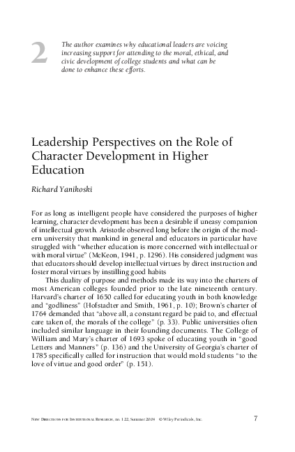 (PDF) Leadership perspectives on the role of character development in ...