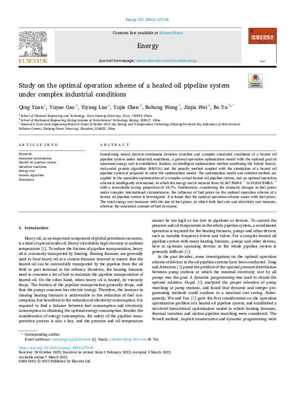(PDF) Study on the optimal operation scheme of a heated oil pipeline ...