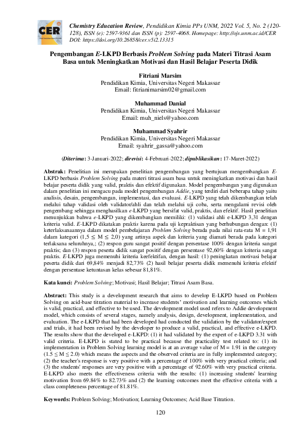 (PDF) Pengembangan E-LKPD Berbasis Problem Solving pada Materi Titrasi Asam Basa untuk ...