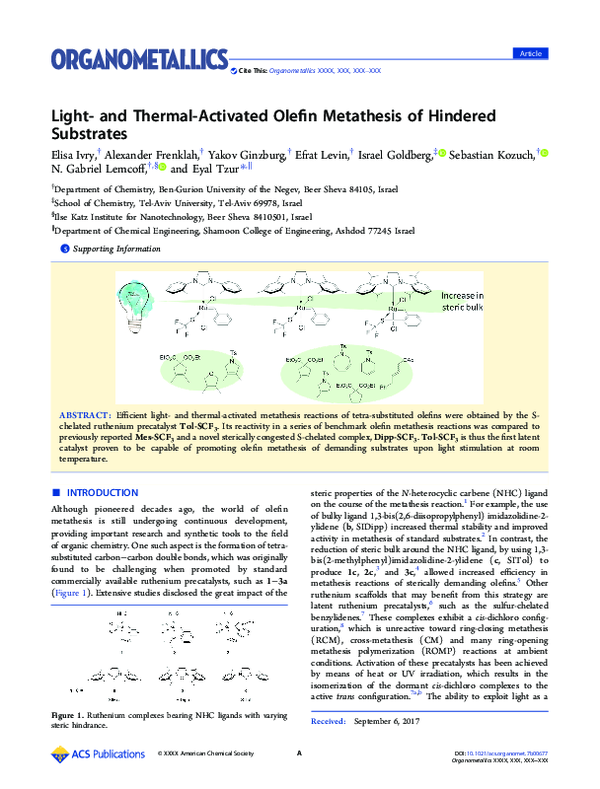 (PDF) Light- and Thermal-Activated Olefin Metathesis of Hindered Substrates