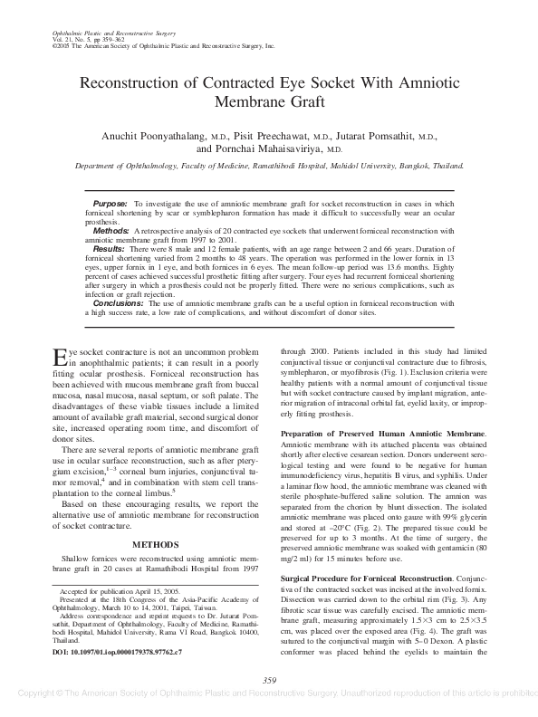 (PDF) Reconstruction of Contracted Eye Socket With Amniotic Membrane Graft