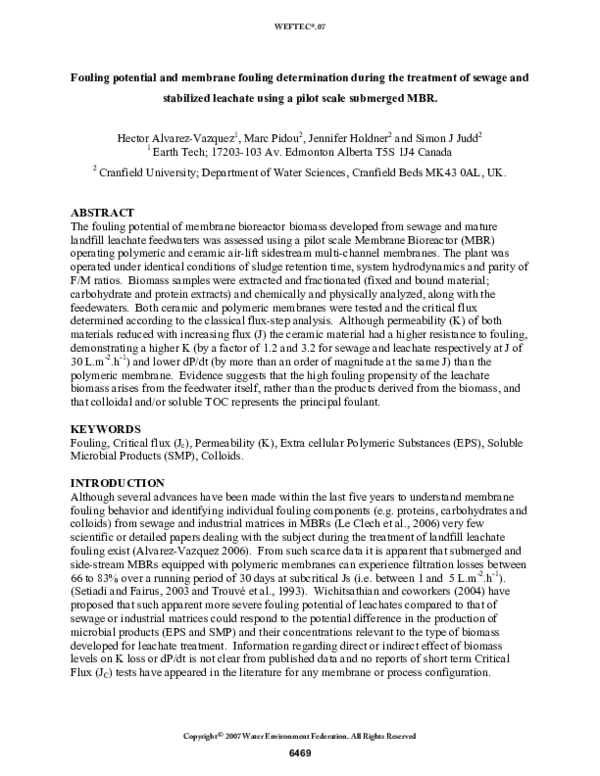 (PDF) Fouling potential and membrane fouling determination during the ...