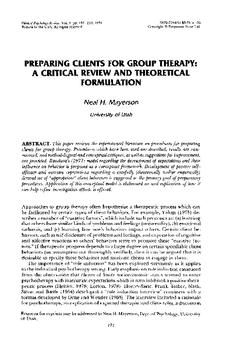 (PDF) Preparing clients for group therapy: A critical review and ...