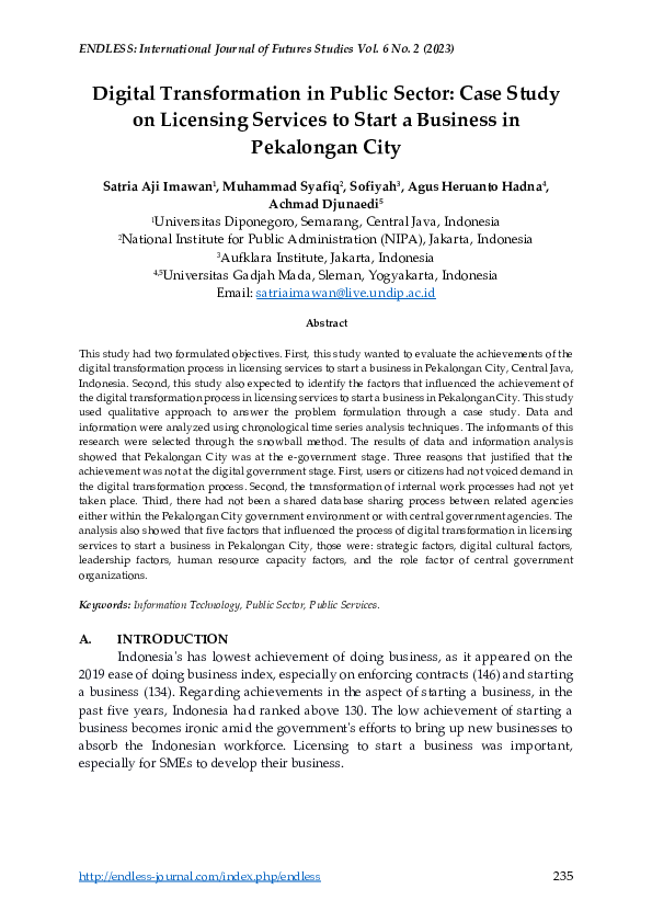 (PDF) Digital Transformation in Public Sector: Case Study on Licensing Services to Start a ...