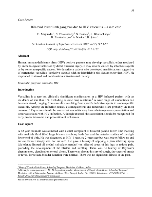(PDF) Bilateral lower limb gangrene due to HIV vasculitis – a rare case ...