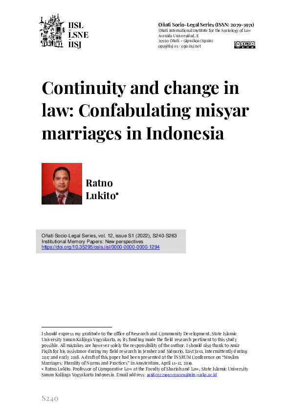 (PDF) Continuity and change in law: Confabulating misyar marriages in Indonesia | Ratno Lukito ...