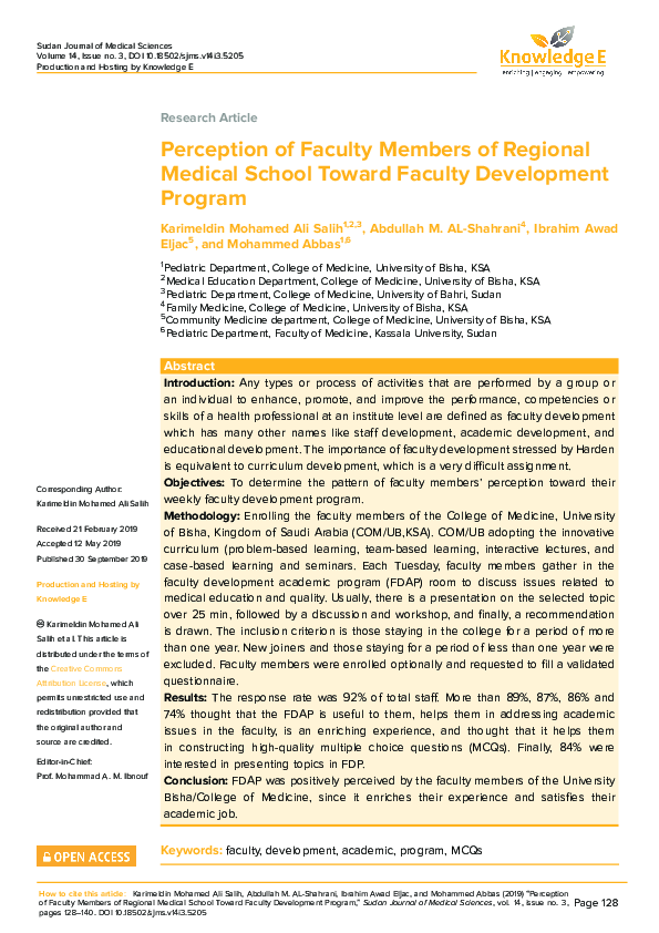 (PDF) Perception of Faculty Members of Regional Medical School Toward Faculty Development Program