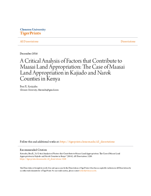 A Critical Analysis of Factors that Contribute to Maasai Land ...