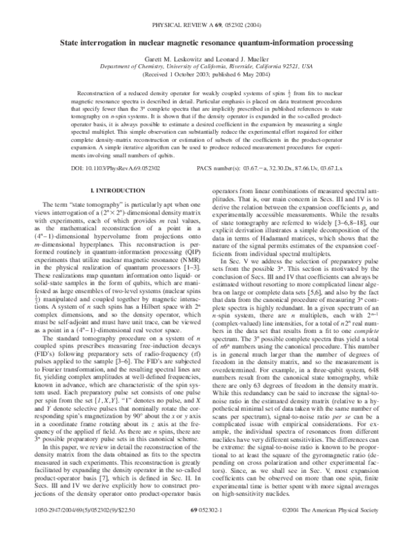 (PDF) State interrogation in nuclear magnetic resonance quantum-information processing