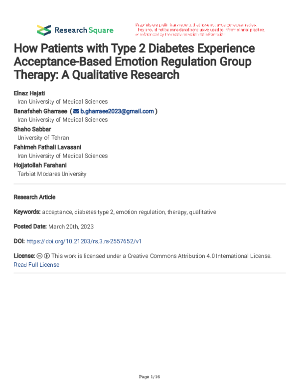 (PDF) How Patients with Type 2 Diabetes Experience Acceptance-Based ...