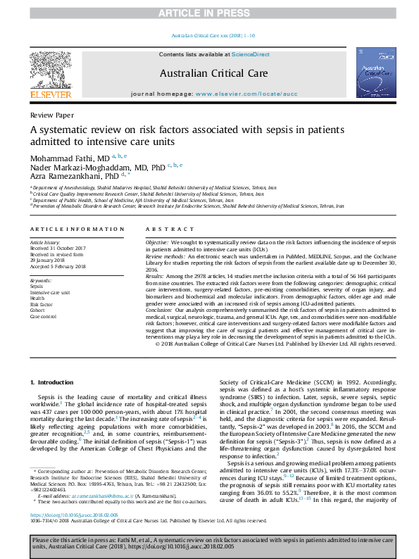 (PDF) A systematic review on risk factors associated with sepsis in ...