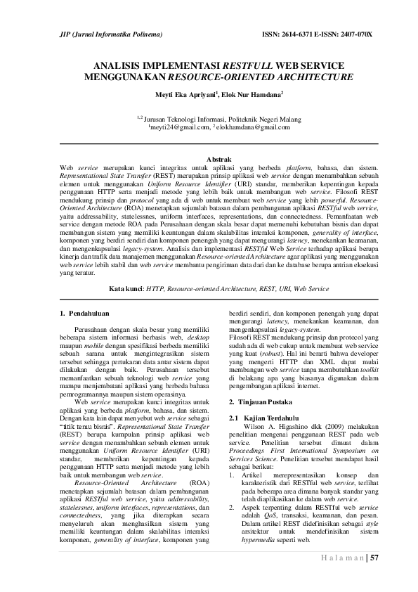 Pdf Analisis Implementasi Restfull Web Service Menggunakan Resource Oriented Architecture