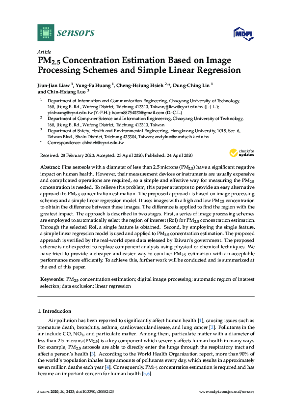 (PDF) PM2.5 Concentration Estimation Based on Image Processing Schemes and Simple Linear Regression