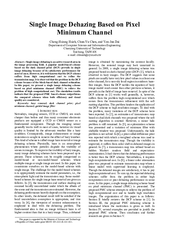 (PDF) Single image dehazing based on pixel minimum channel