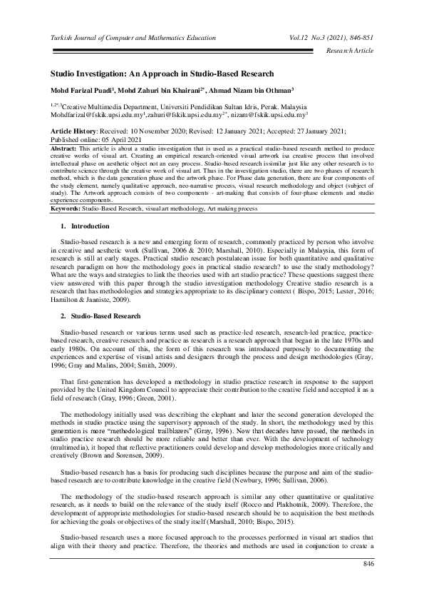 (PDF) Studio Investigation: An Approach in Studio-Based Research